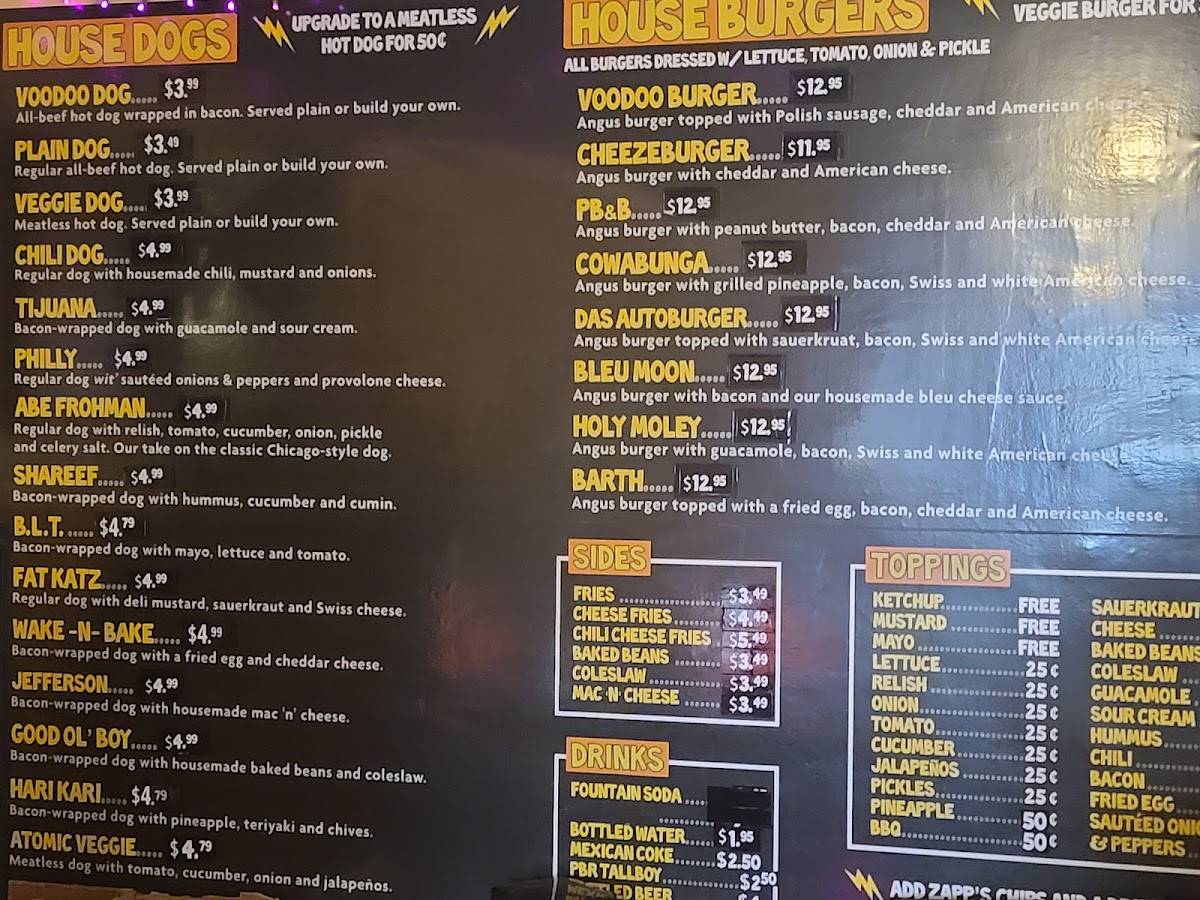 Menu at Voodoo Dog restaurant, Tallahassee, 805 S Macomb St