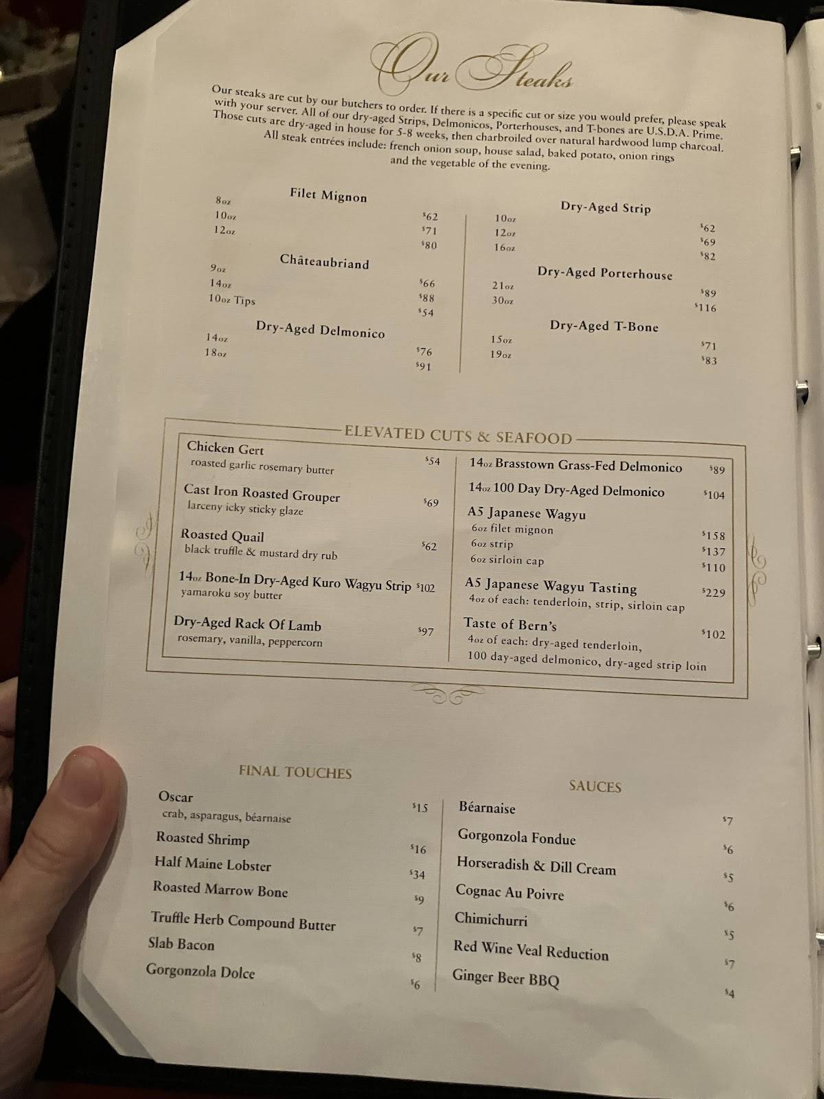 Menu at Bern's Steak House steakhouse, Tampa, S Howard Ave