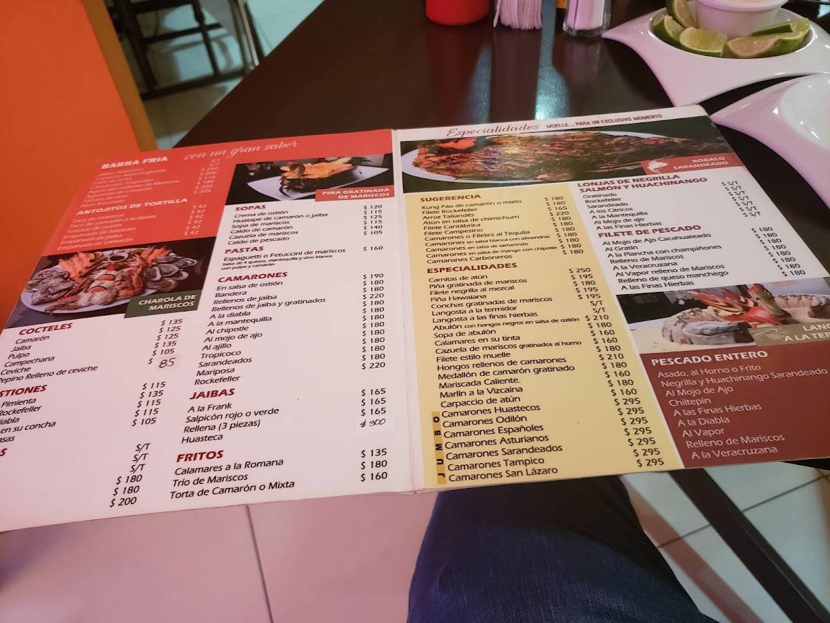 Carta del restaurante El Muelle, Tampico, Av. Cuauhtémoc 3417