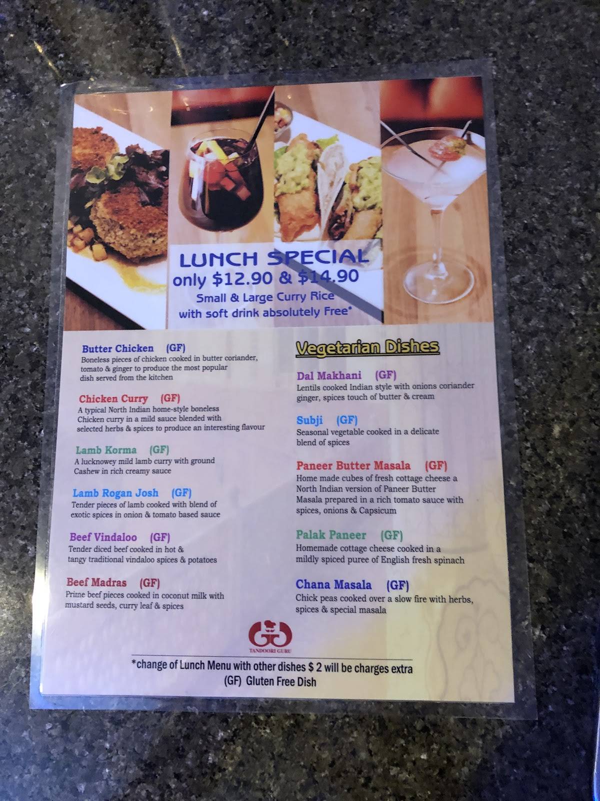 Menu at Tandoori Guru restaurant, Whyalla, 76 Essington Lewis Ave