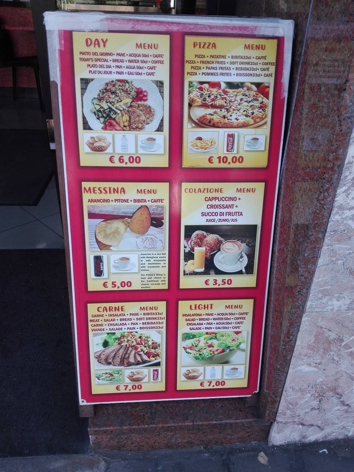 Menu at Tania’s pub & bar, Messina