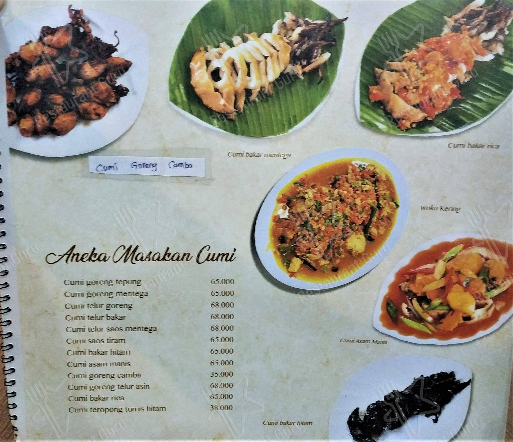 Menu at Tanjung Bira Seafood Restaurant, Central Jakarta, Jl ...