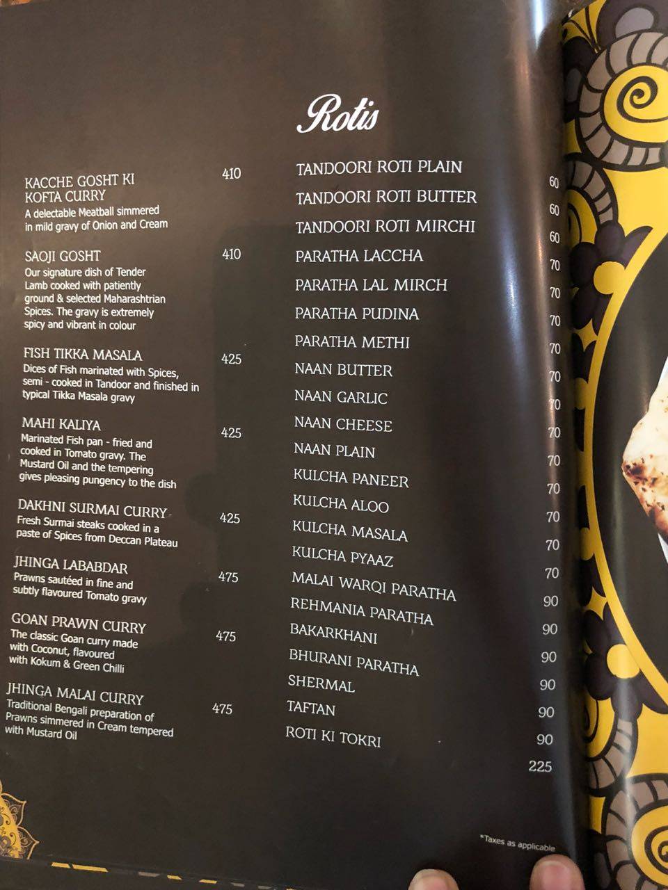 Menu at Tansen, Hyderabad, Ohri's Jalavihar