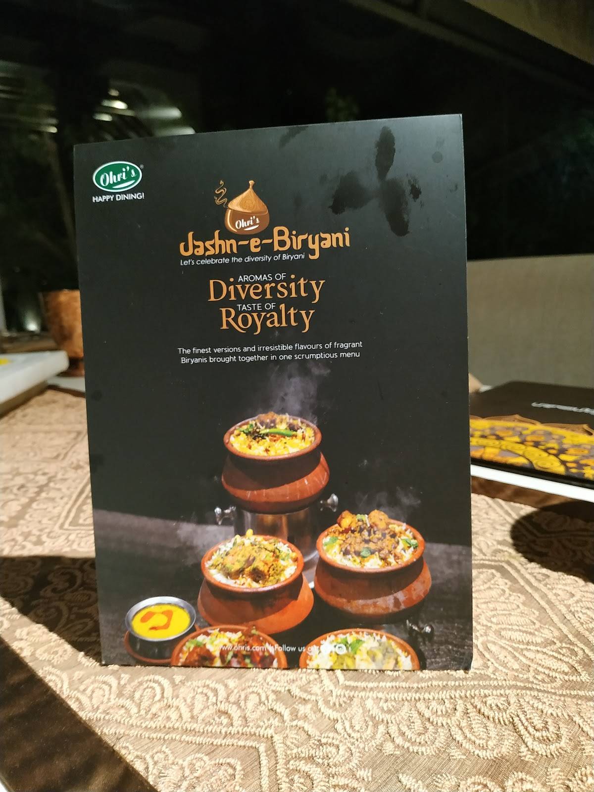 Menu at Tansen, Hyderabad, Ohri's Jalavihar