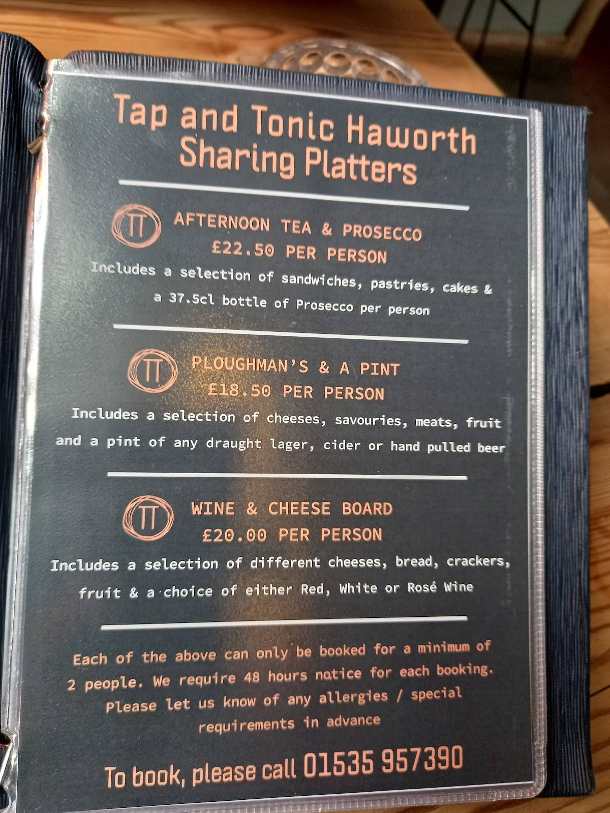 Menu at Tap and Tonic Haworth pub & bar, Keighley