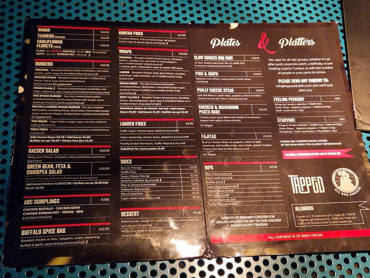 Menu at Tapped Late Bar, Dublin