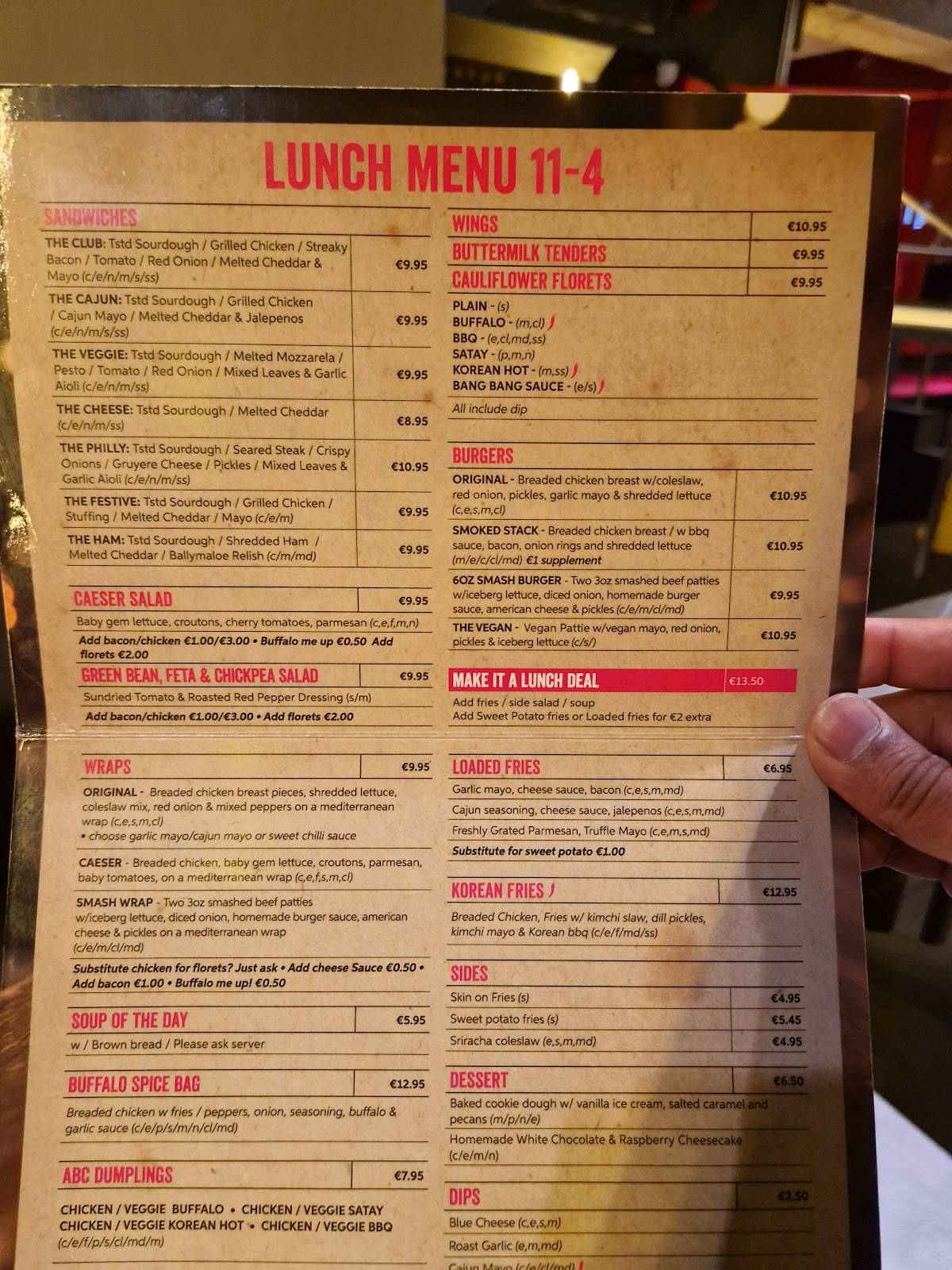 Menu at Tapped Late Bar, Dublin