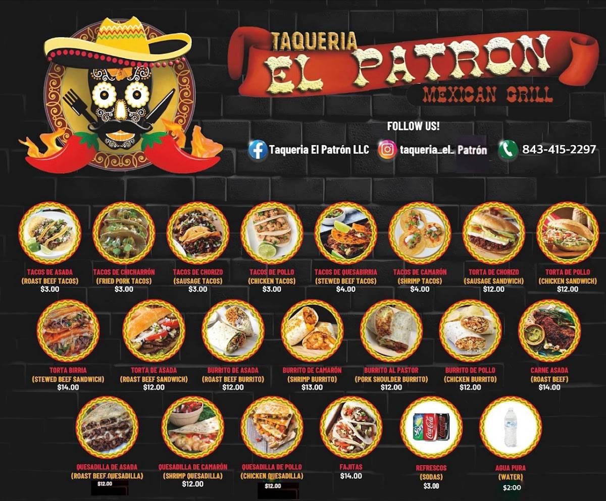 Menu at Taqueria El Patron Food Truck restaurant, Hilton Head Island