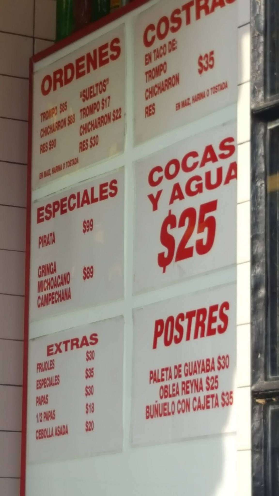 Carta del restaurante Taquería Orinoco ( Centrito Valle ), San Pedro ...