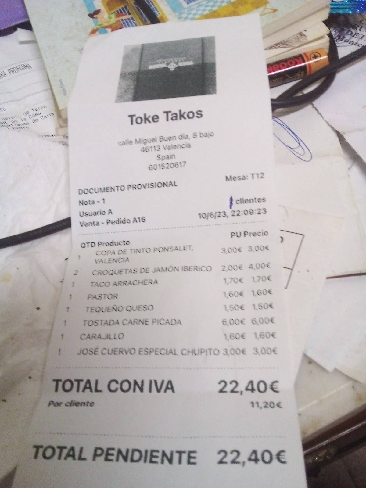Carta del restaurante Taquería Toke Takos, Montcada