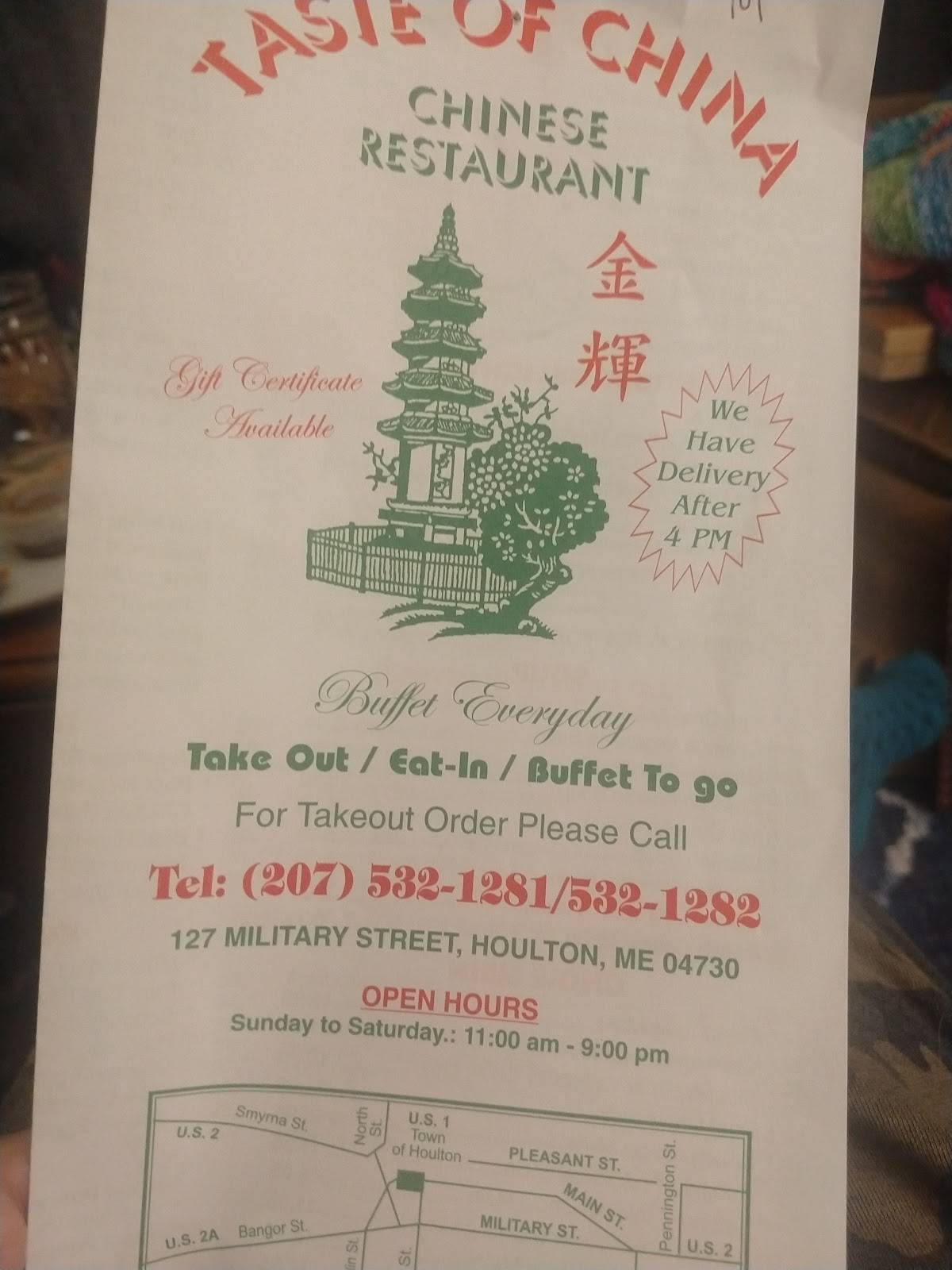 Menu at Taste of China restaurant, Houlton