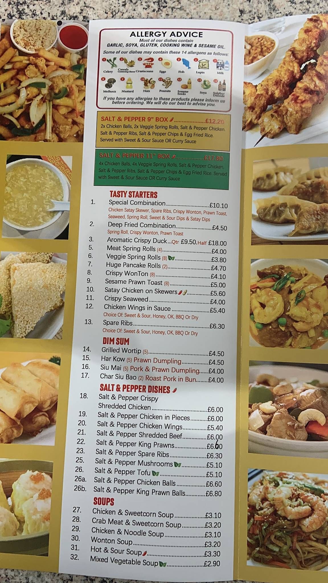 Menu at Taste of China restaurant, Cross Hills