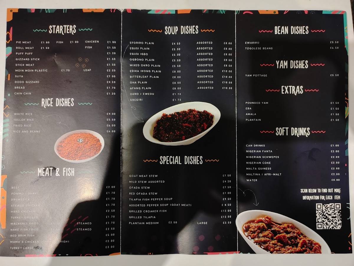 Menu at Tasty African Food restaurant, London, 11 Frognal