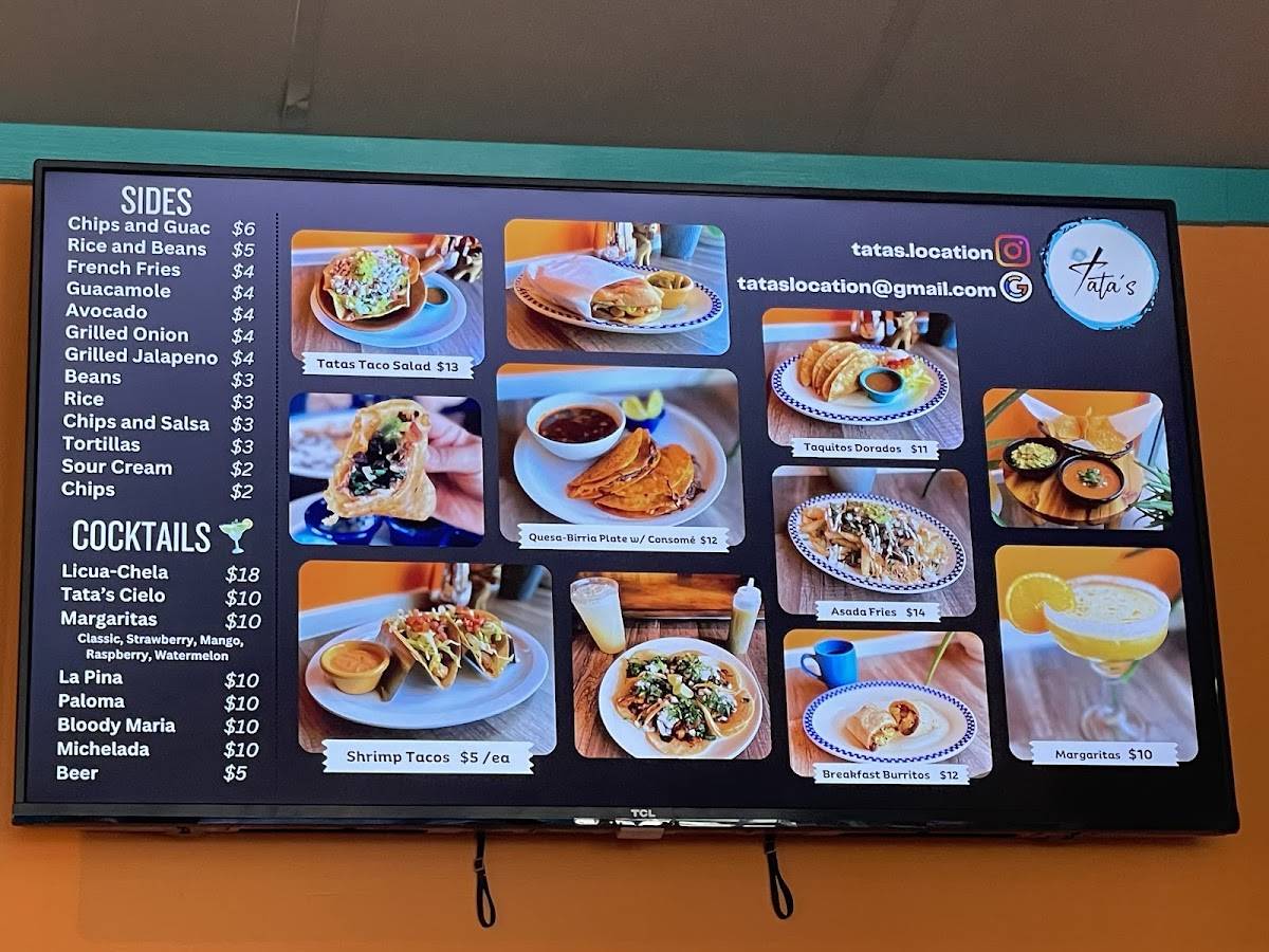 Menu at Tata's Mexican Restaurant, Everett