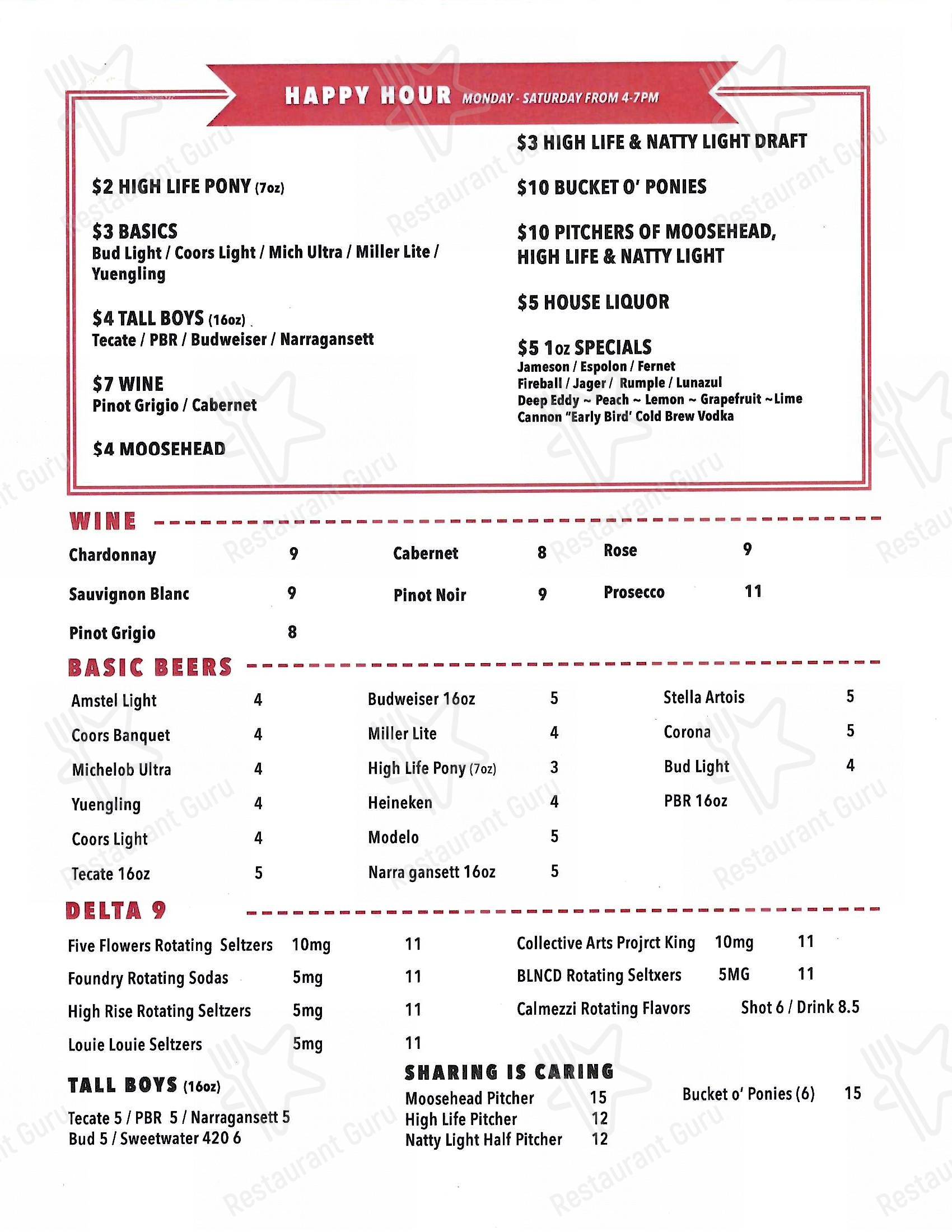 Menu at Tattooed Moose, Johns Island, SC pub & bar, Johns Island