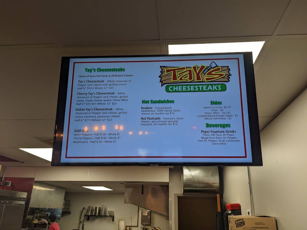 Menu at Tay’s Cheesesteak restaurant, Kansas City
