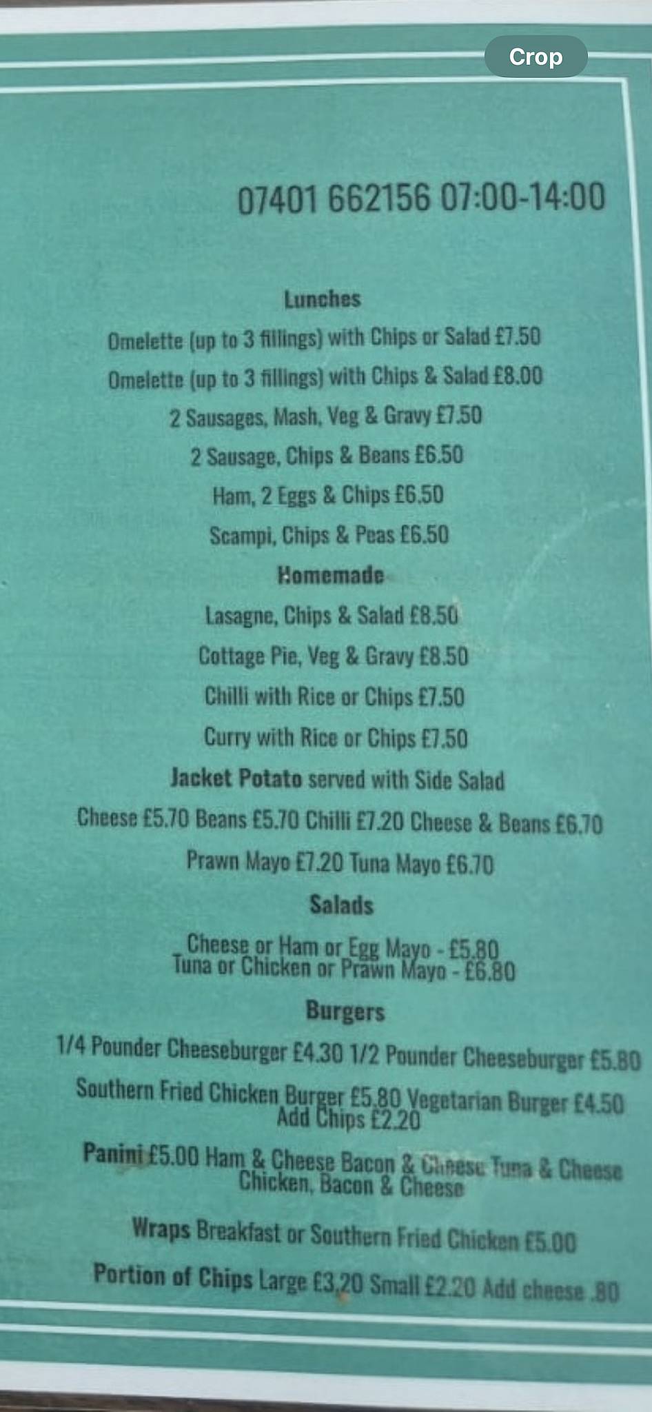 Menu at Temple Farm Cafe, Southend-on-Sea