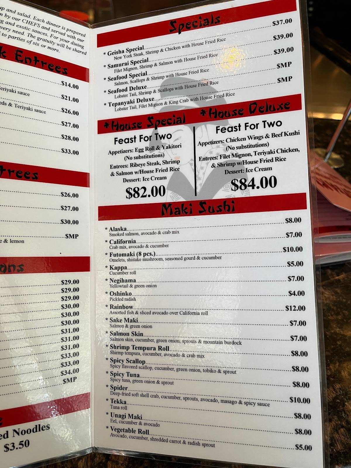Menu at Tepanyaki Japanese Steakhouse & Sushi Bar, Clearfield