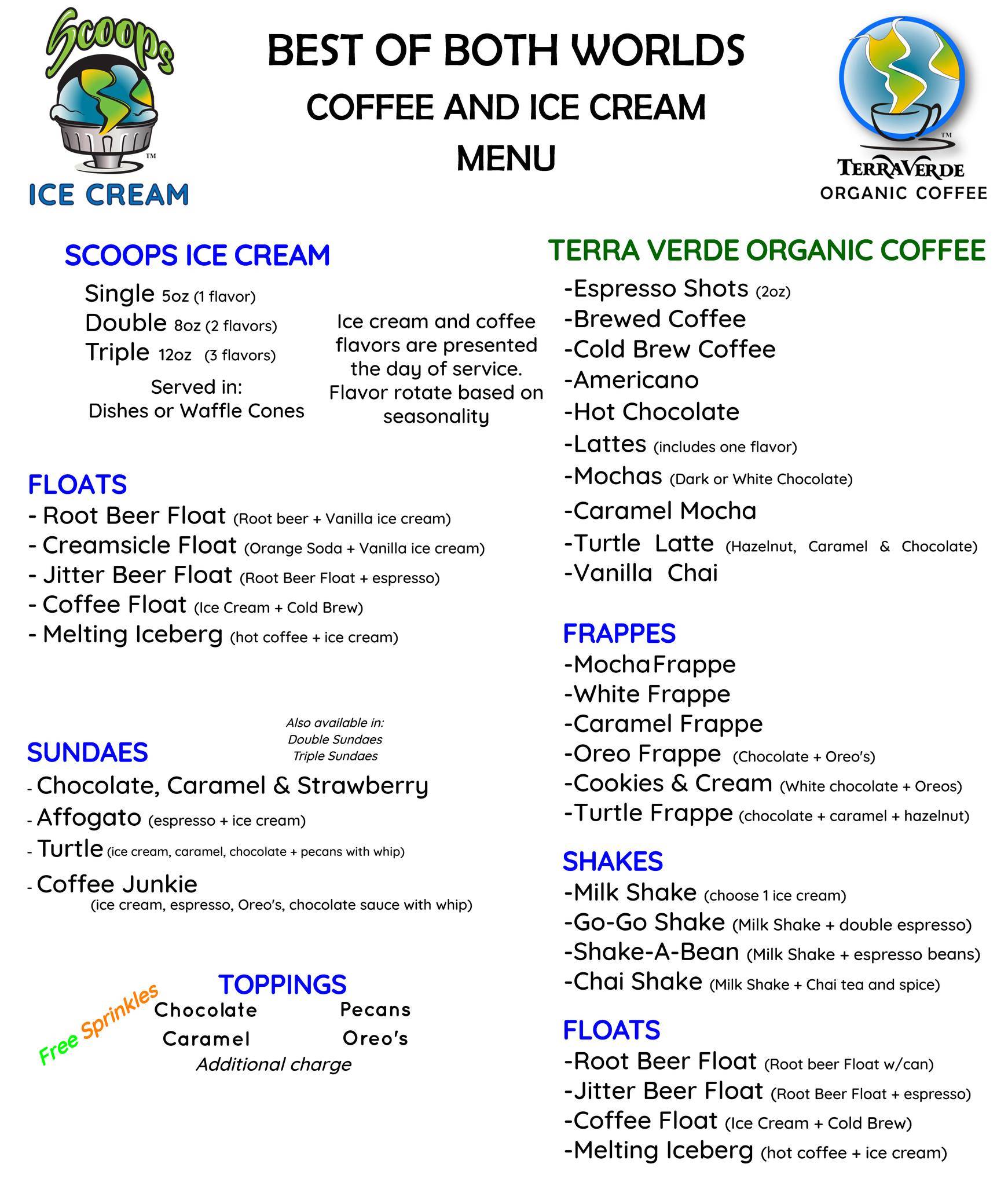 Menu at The Scooparistas Dessert Truck cafe, Chilton