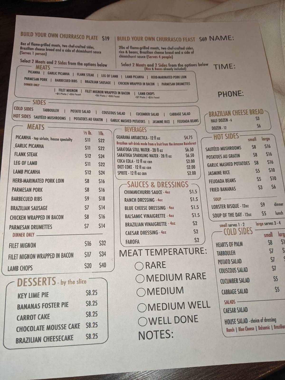 Menu at Texas de Brazil - Orlando steakhouse, Orlando, International Dr f1