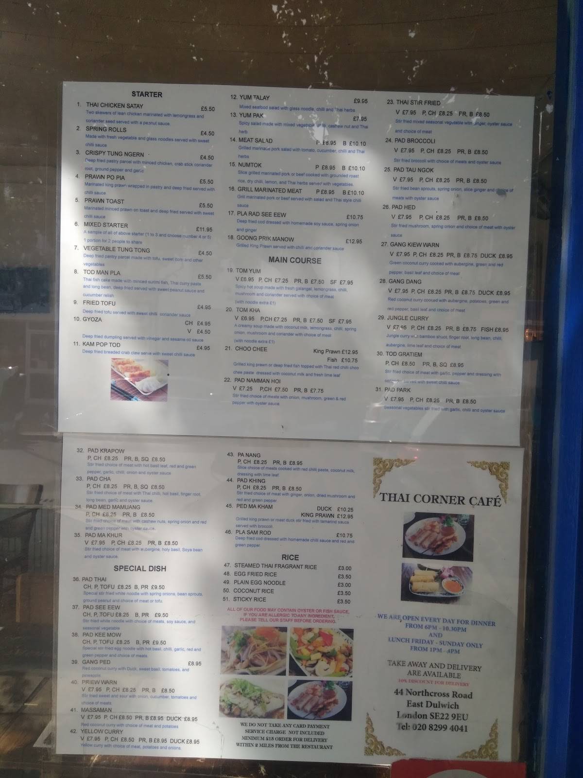 Menu at Thai Corner Cafe, London, 44 N Cross Rd