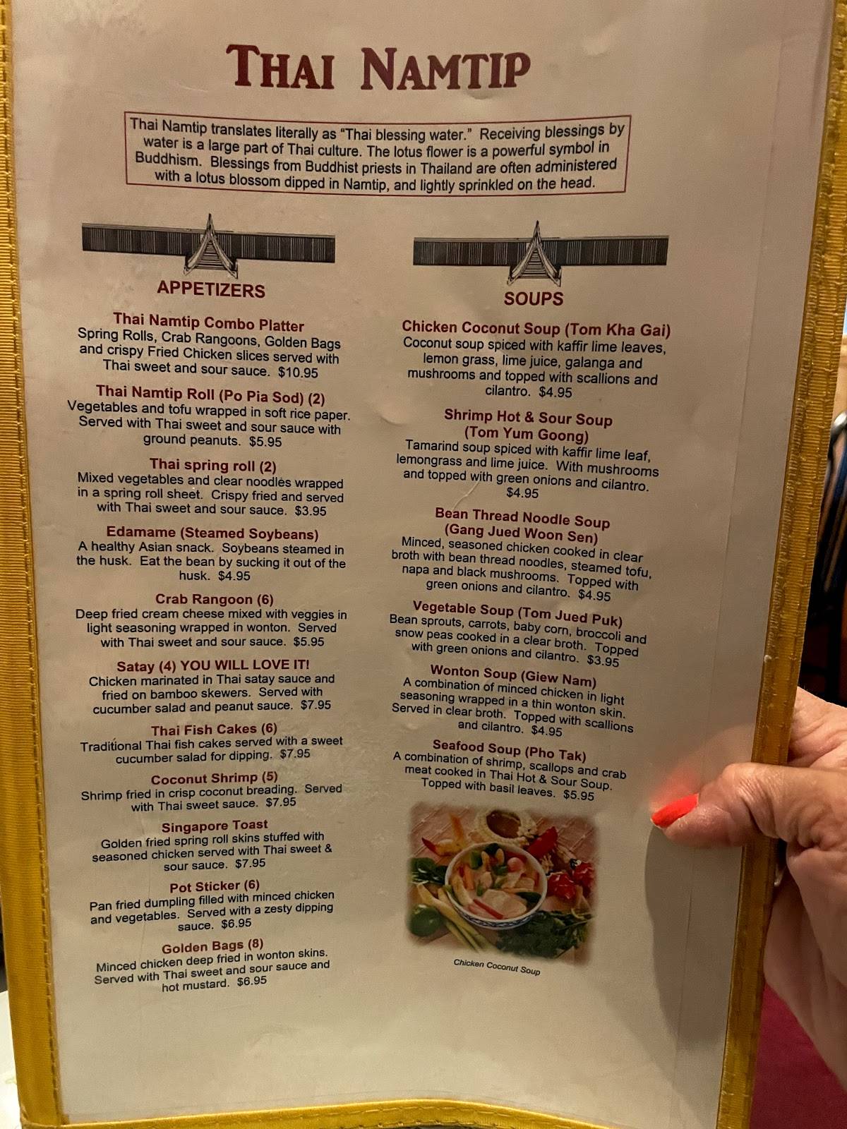 Menu at Thai Namtip restaurant, Cincinnati