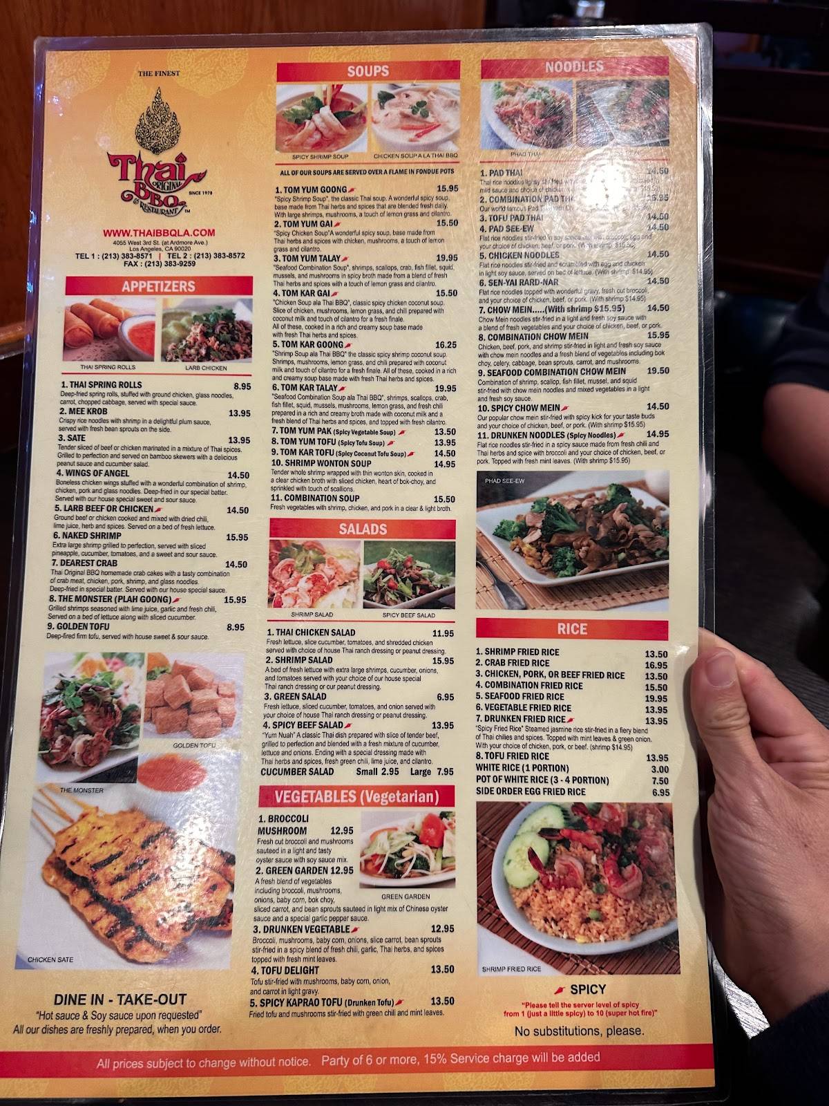 Menu at Thai Original BBQ Restaurant, Cerritos