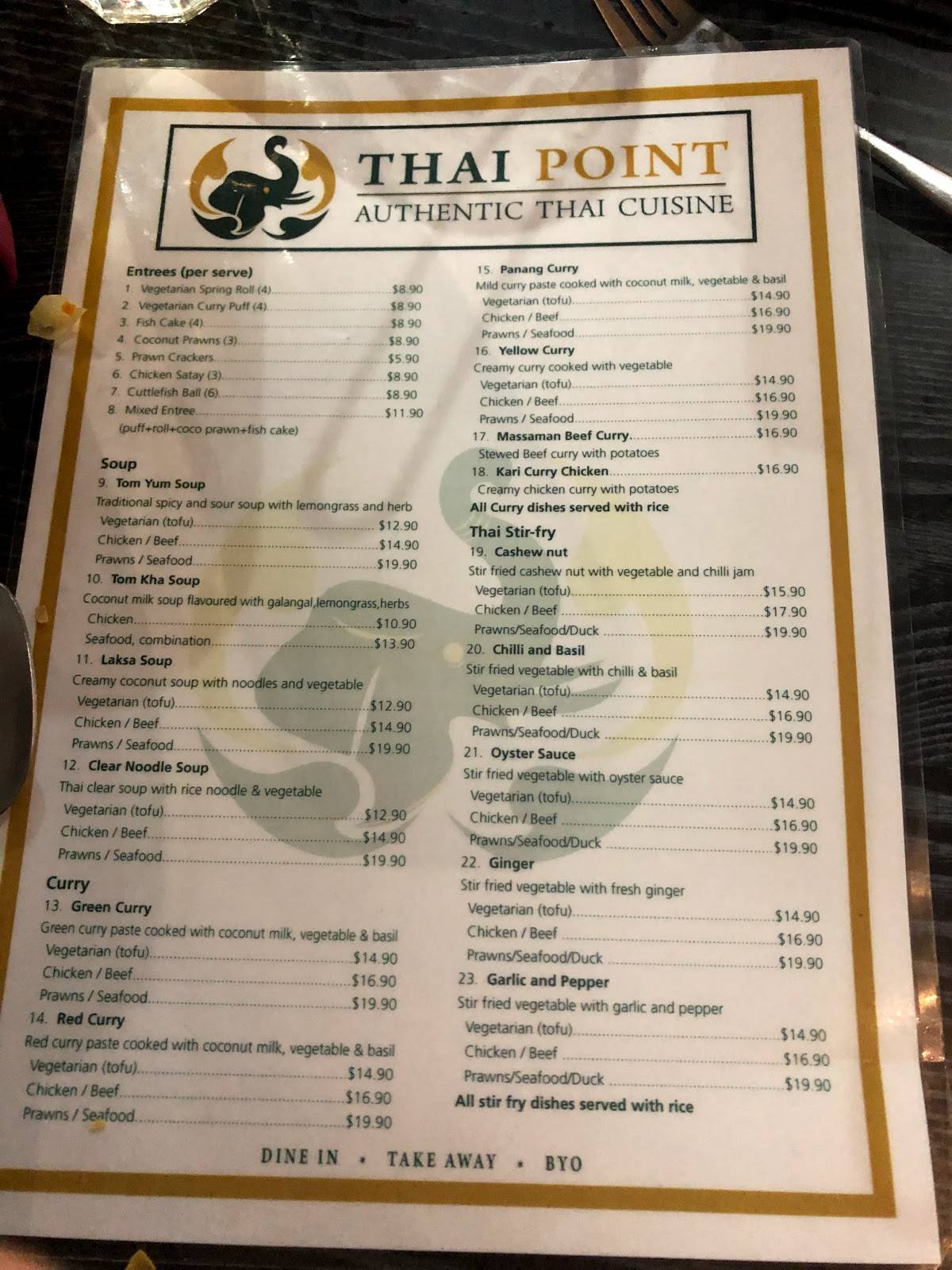 Menu at Thai Point Burnside restaurant, Nambour, 87 Coes Creek Rd