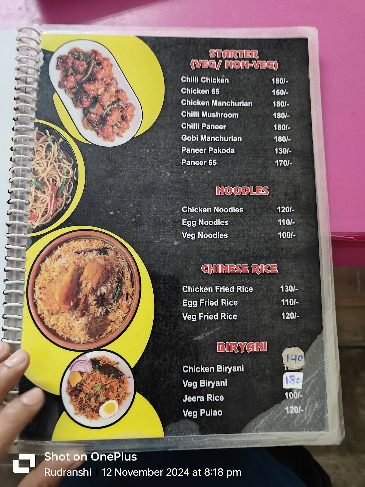 Menu at Thambi Corner, Port Blair