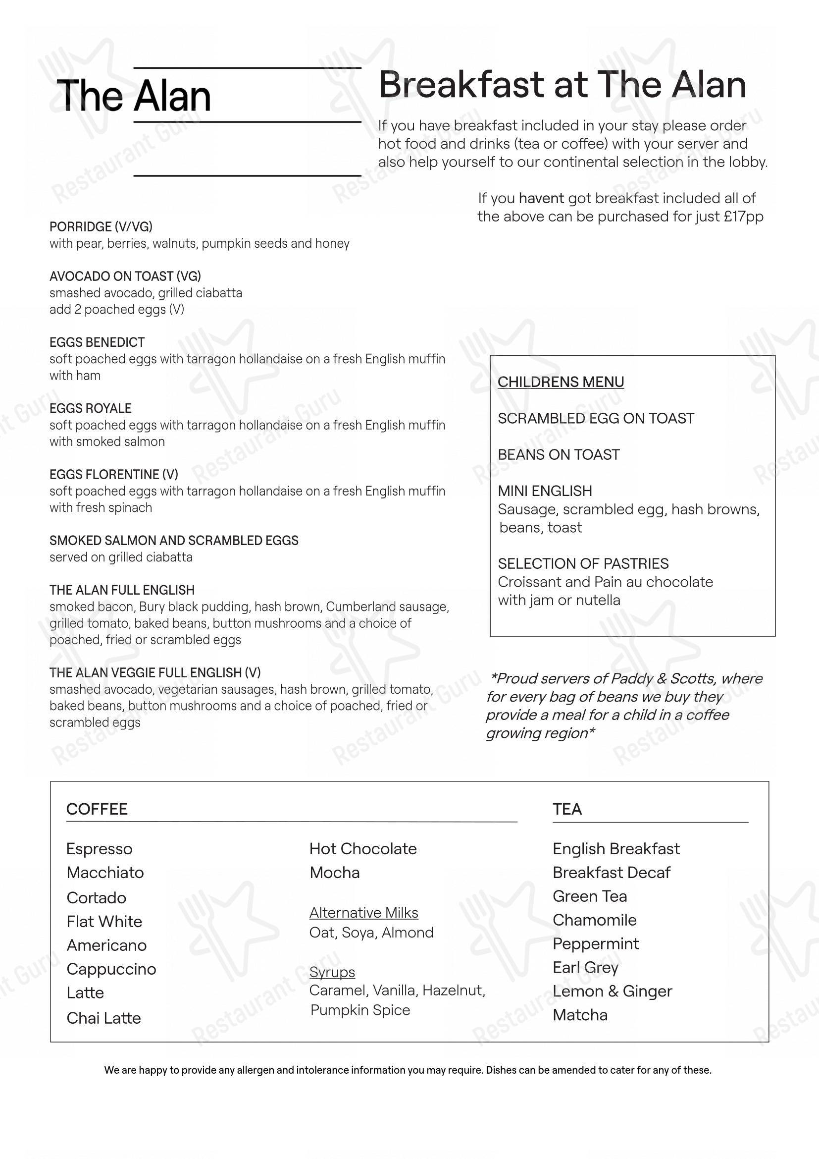 Menu at The Alan, Dine & Drink pub & bar, Manchester