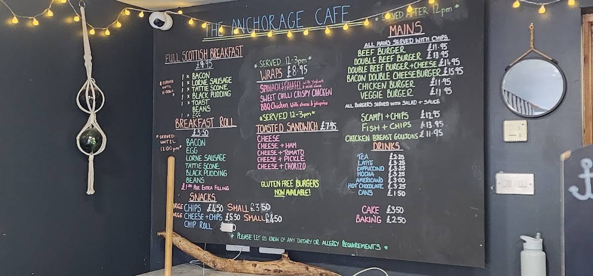 Menu at The Anchorage Cafe, Uig