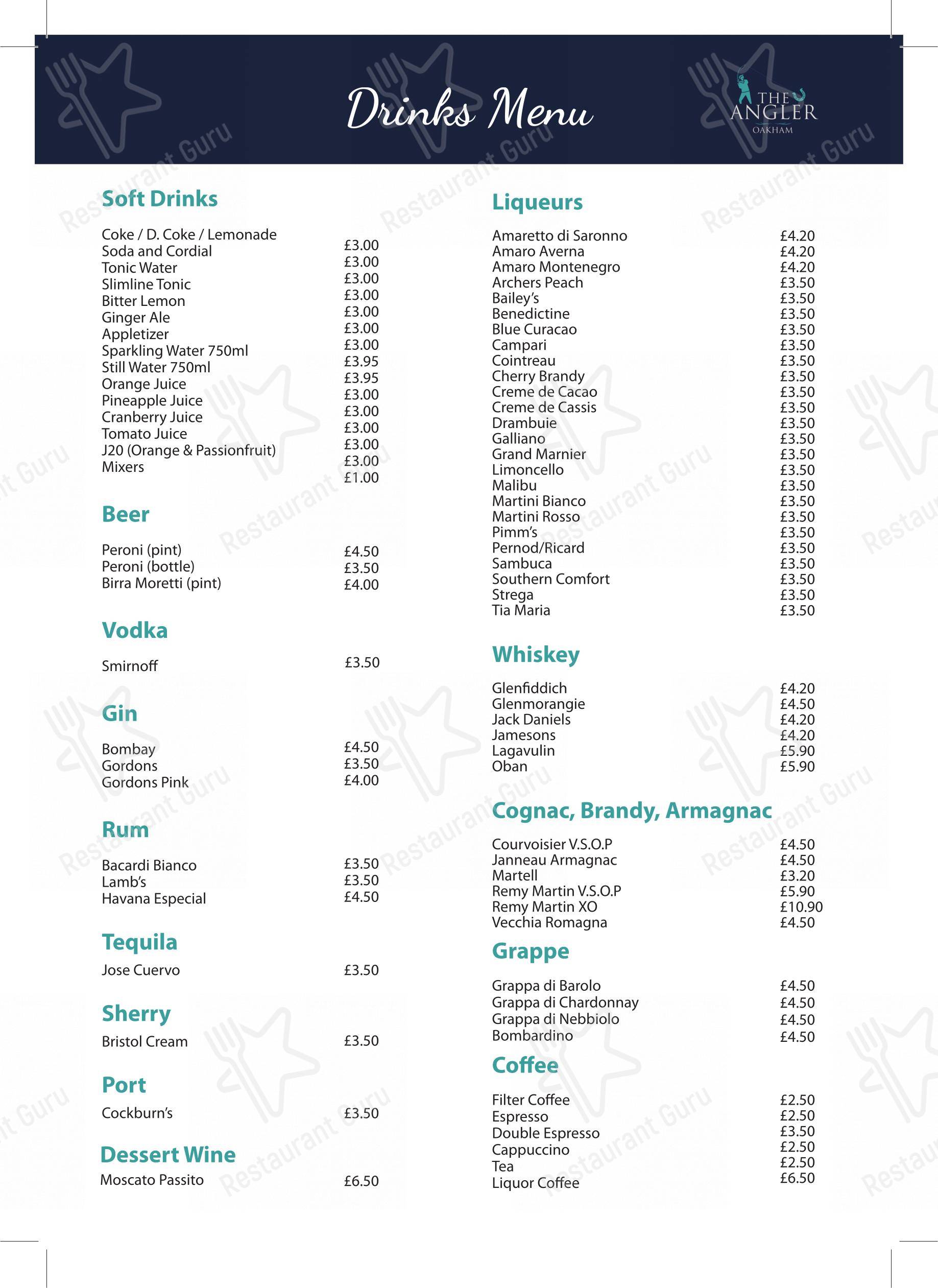 Menu at The Angler Oakham Hotel and Pub, Oakham
