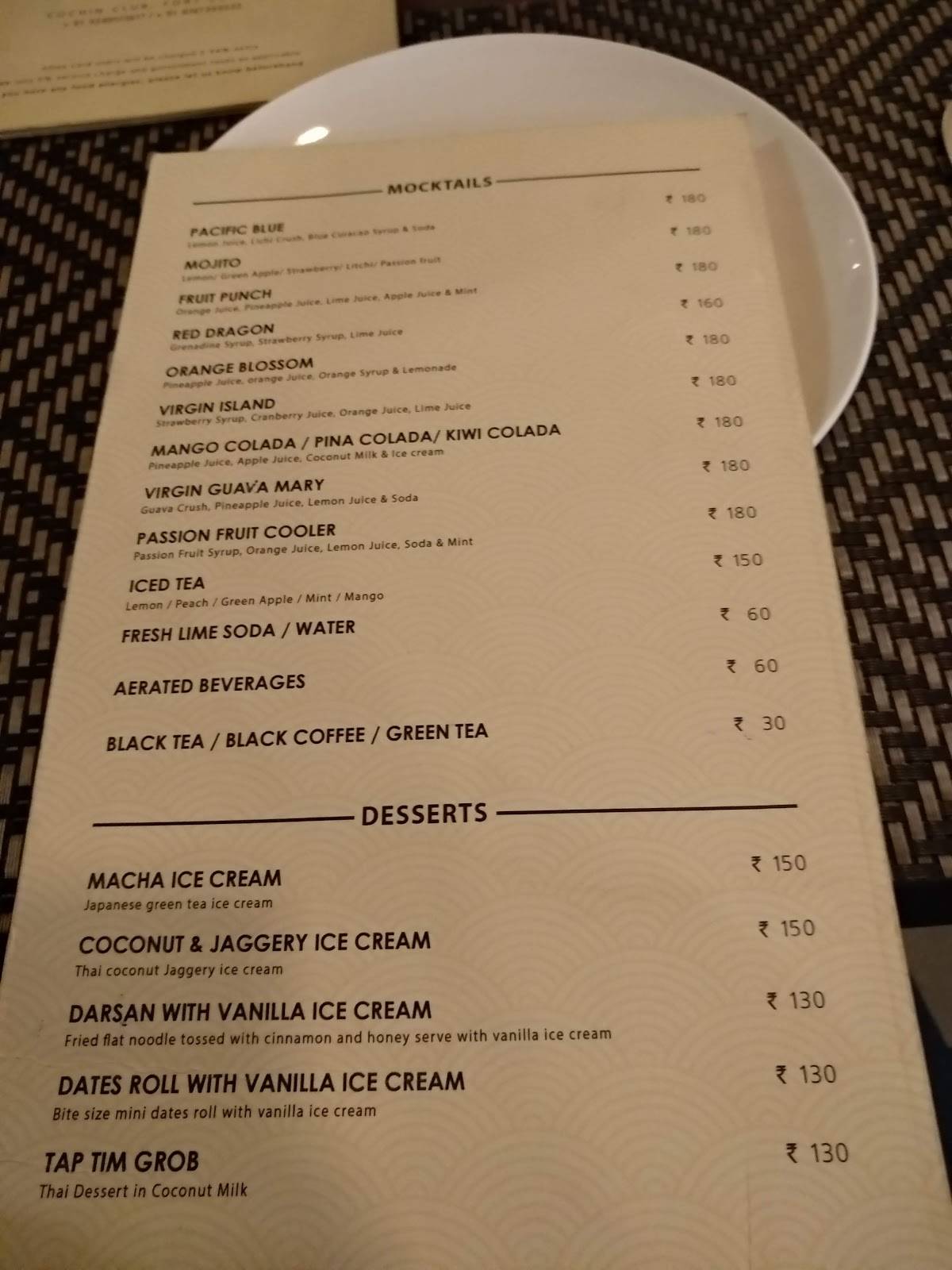 Menu at The Asian Kitchen by Tokyo Bay, Kochi, West face