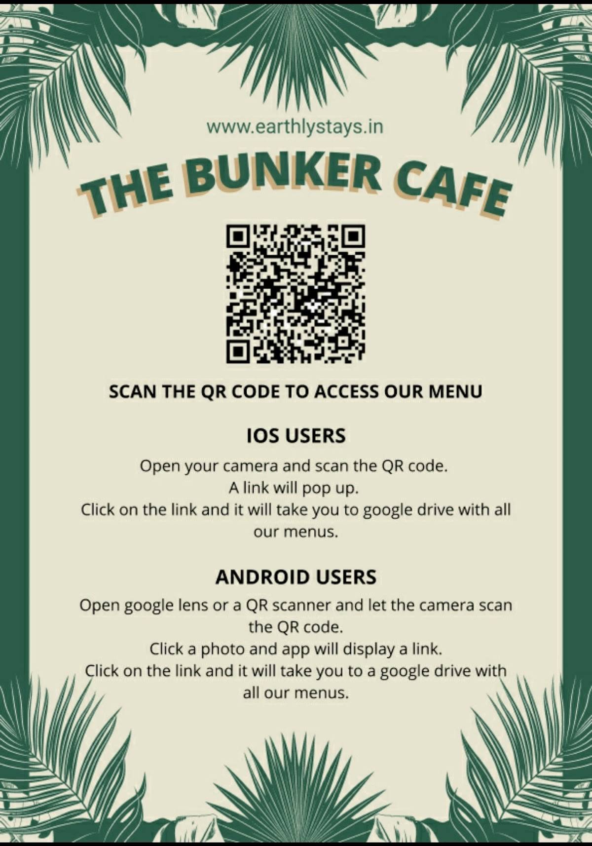 Menu at The BUNKER CAFE, Kasol