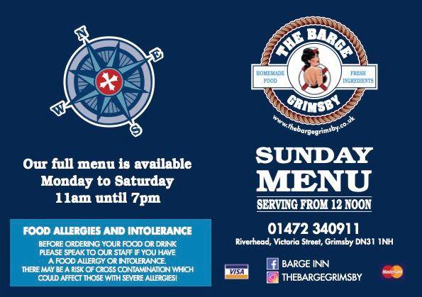 Menu at The Barge, Grimsby