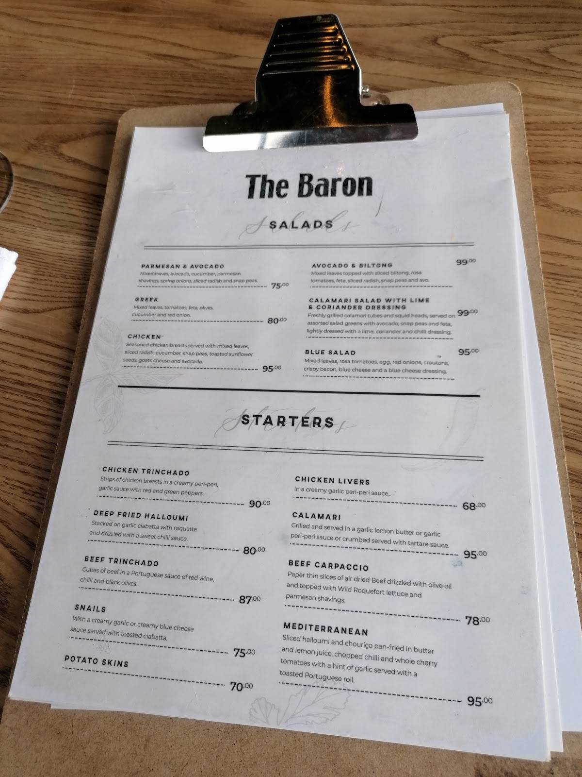 Speisekarte von The Baron - Umhlanga, Durban