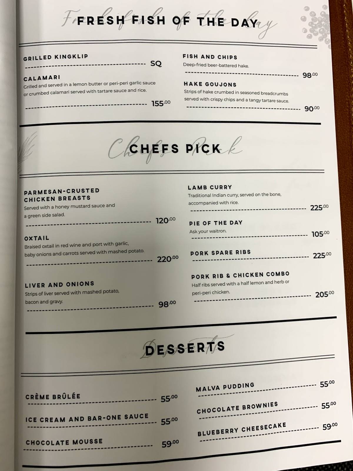 Speisekarte von The Baron - Umhlanga, Durban