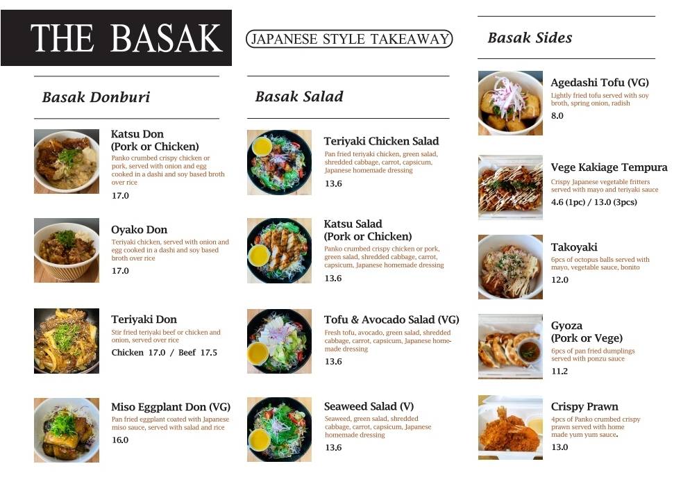 Menu at The Basak restaurant, Palmerston North