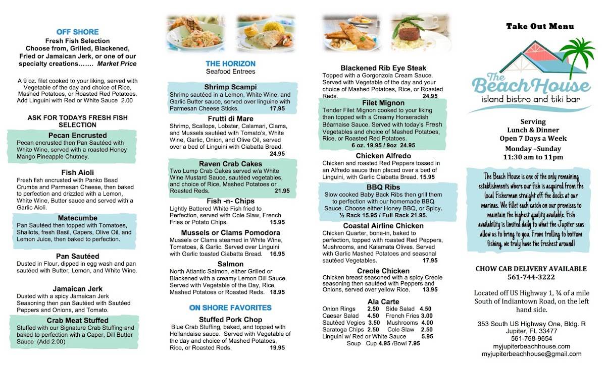 Menu at The Beach House Island Bistro and Tiki Bar, Jupiter