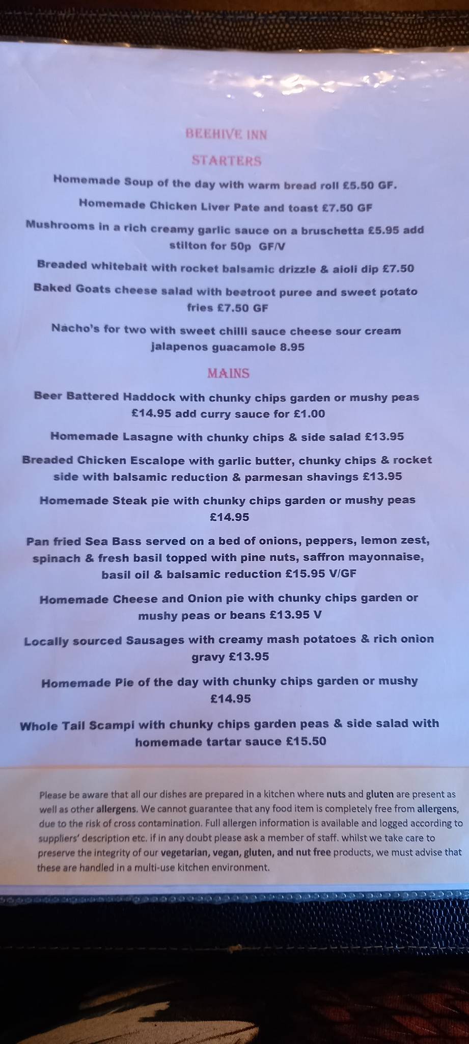 Menu at The Beehive Pub & Dining, Sowerby Bridge