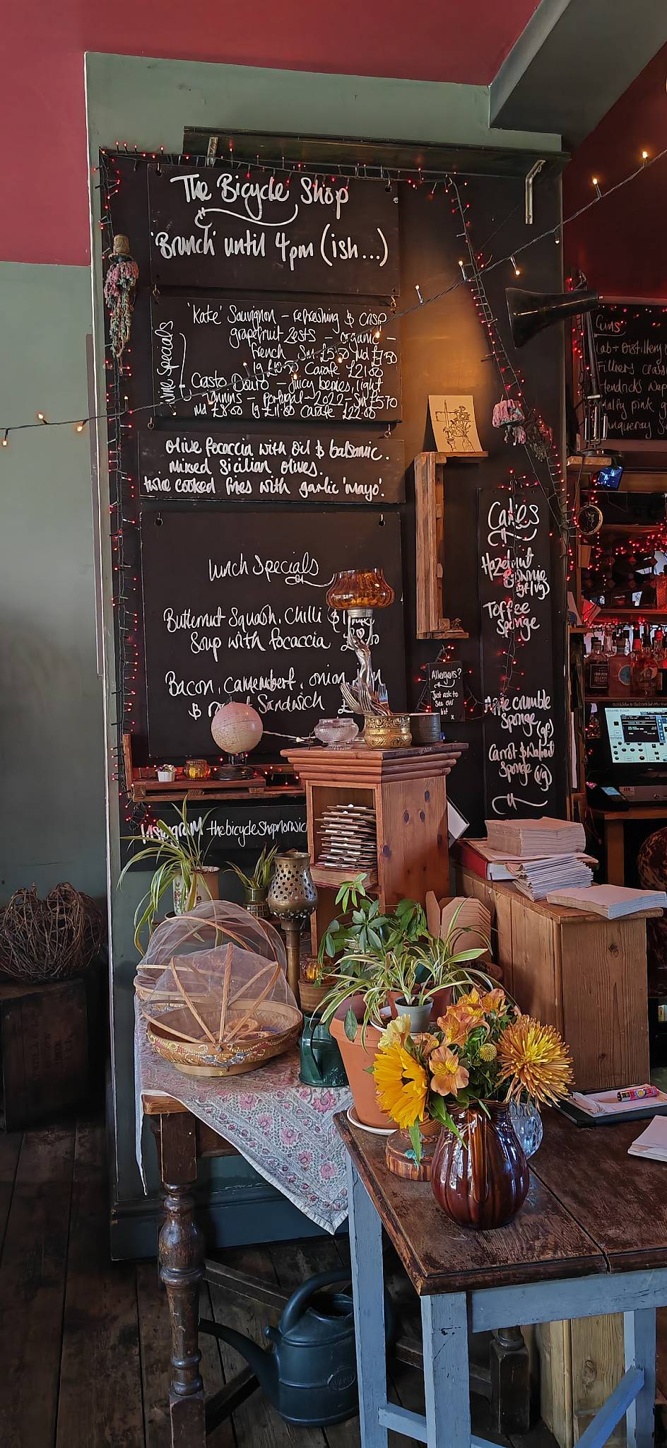 Menu at The Bicycle Shop cafe, Norwich