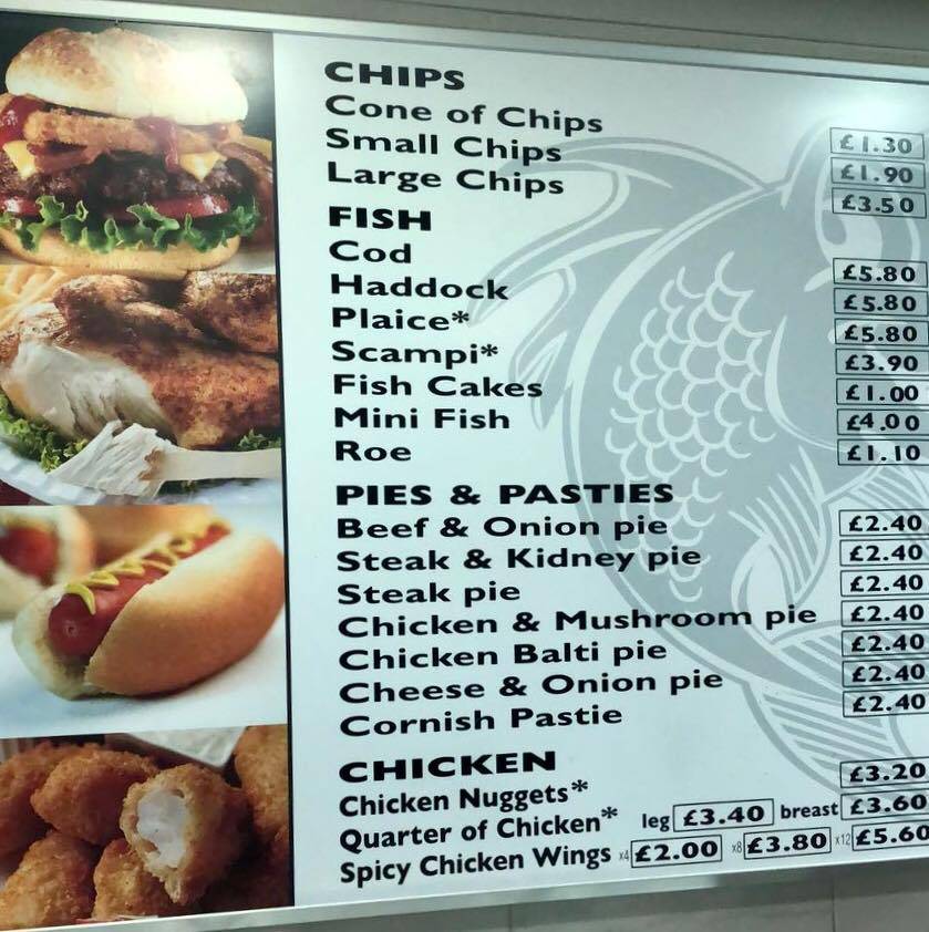 Menu at The Big Fryer restaurant, Long Buckby