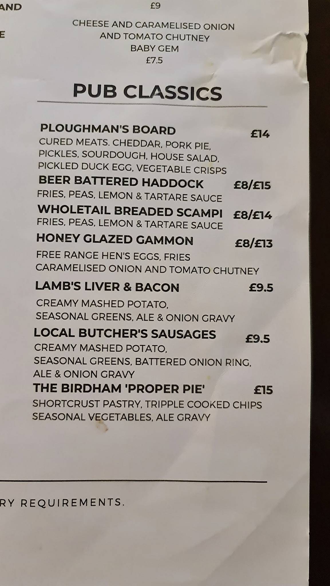 Menu at The Birdham at Bembridge pub & bar, Bembridge