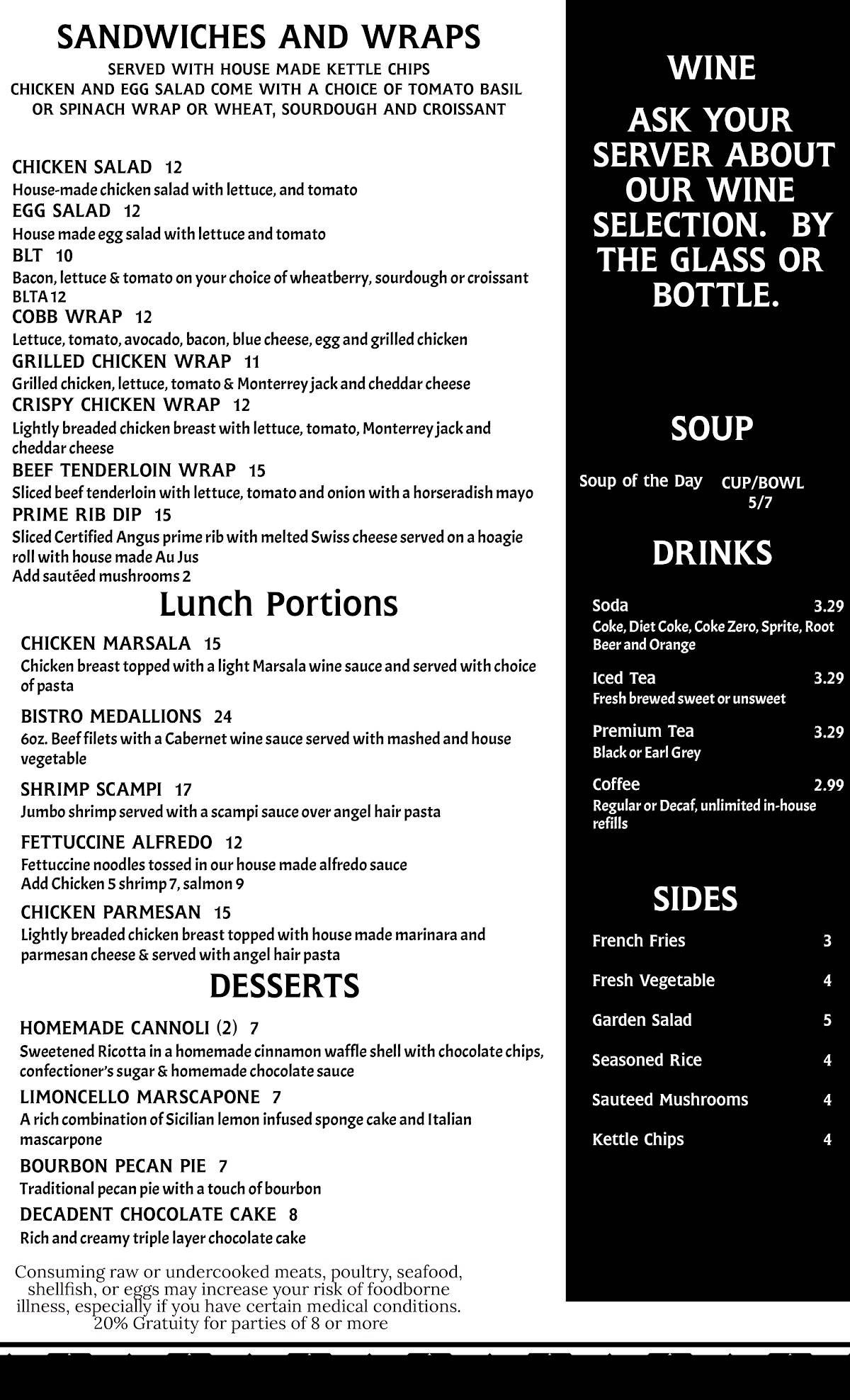Menu at The Bistro at The Grand Oaks Resort restaurant, USA