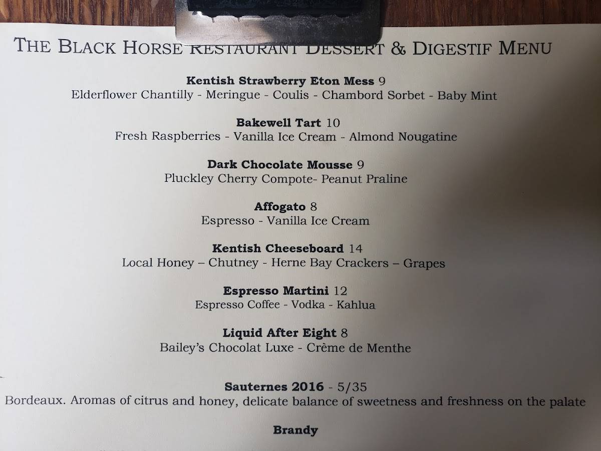 Menu at The Black Horse pub,Pluckley, Bethersden, The St