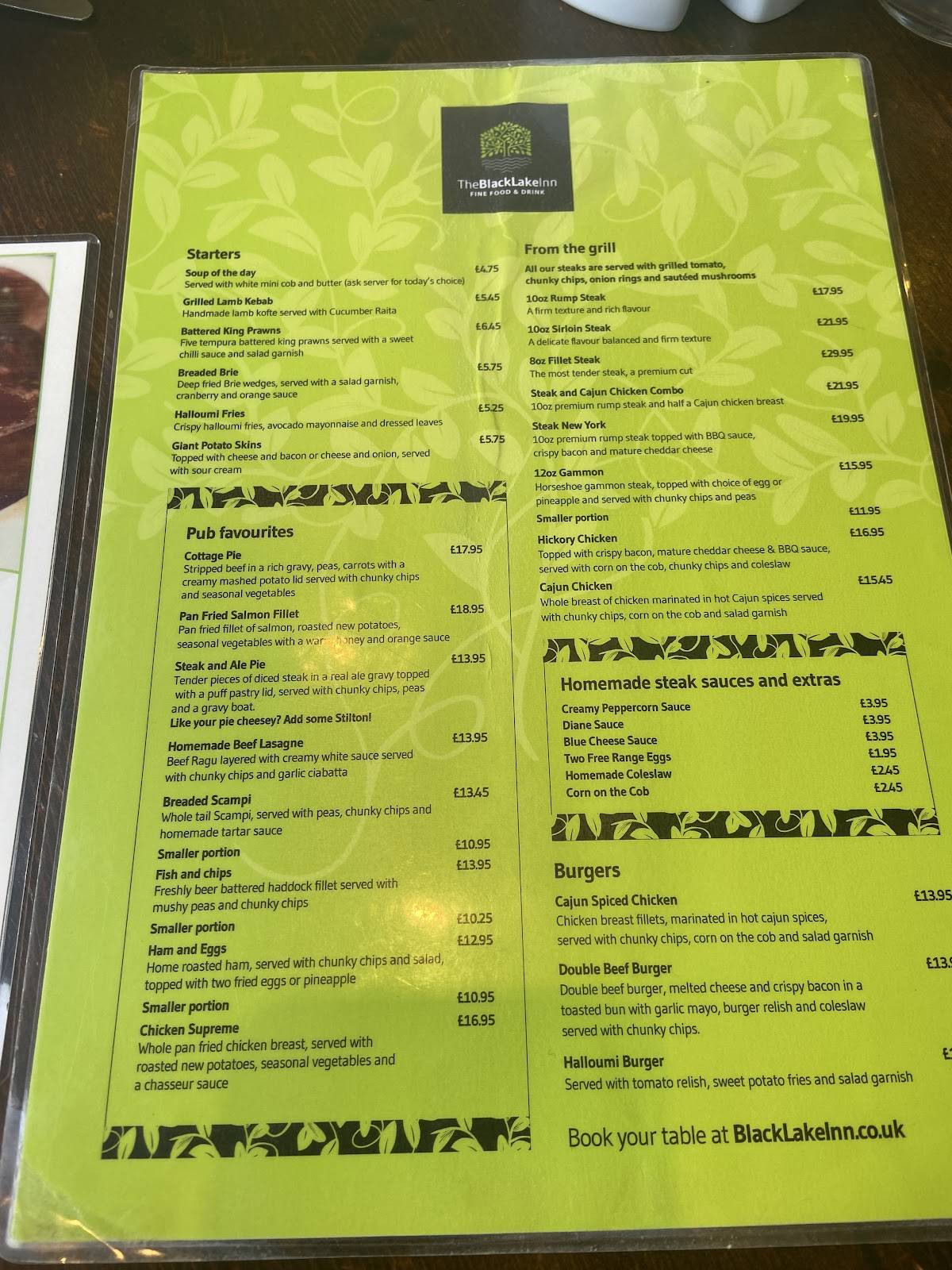 Menu at The Black Lake Inn pub & bar, Stoke-on-Trent