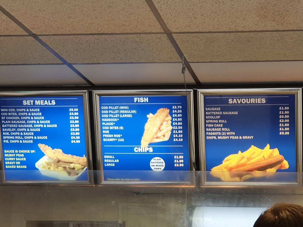 Menu at The Blue Submarine fast food, Dudley