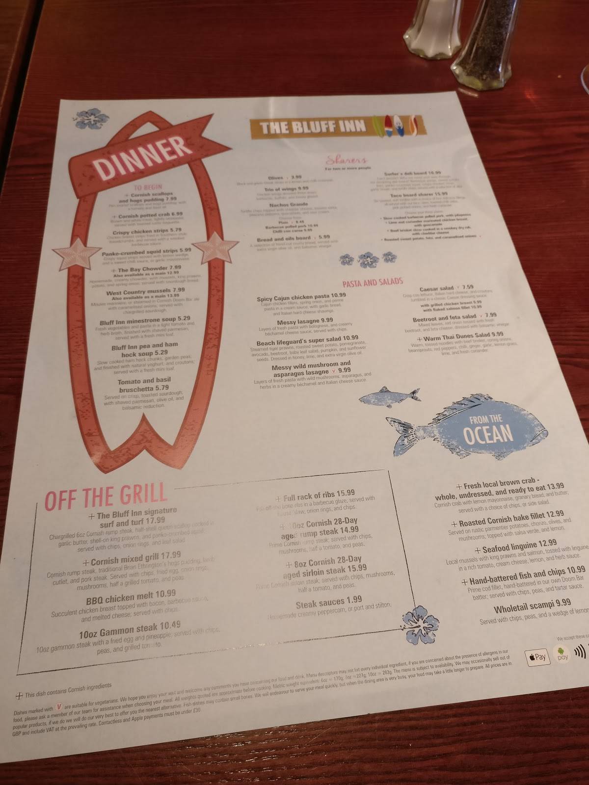 Menu at The Bluff Inn pub & bar, Hayle