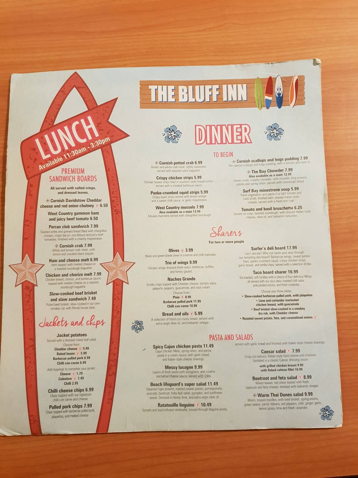 Menu at The Bluff Inn pub & bar, Hayle