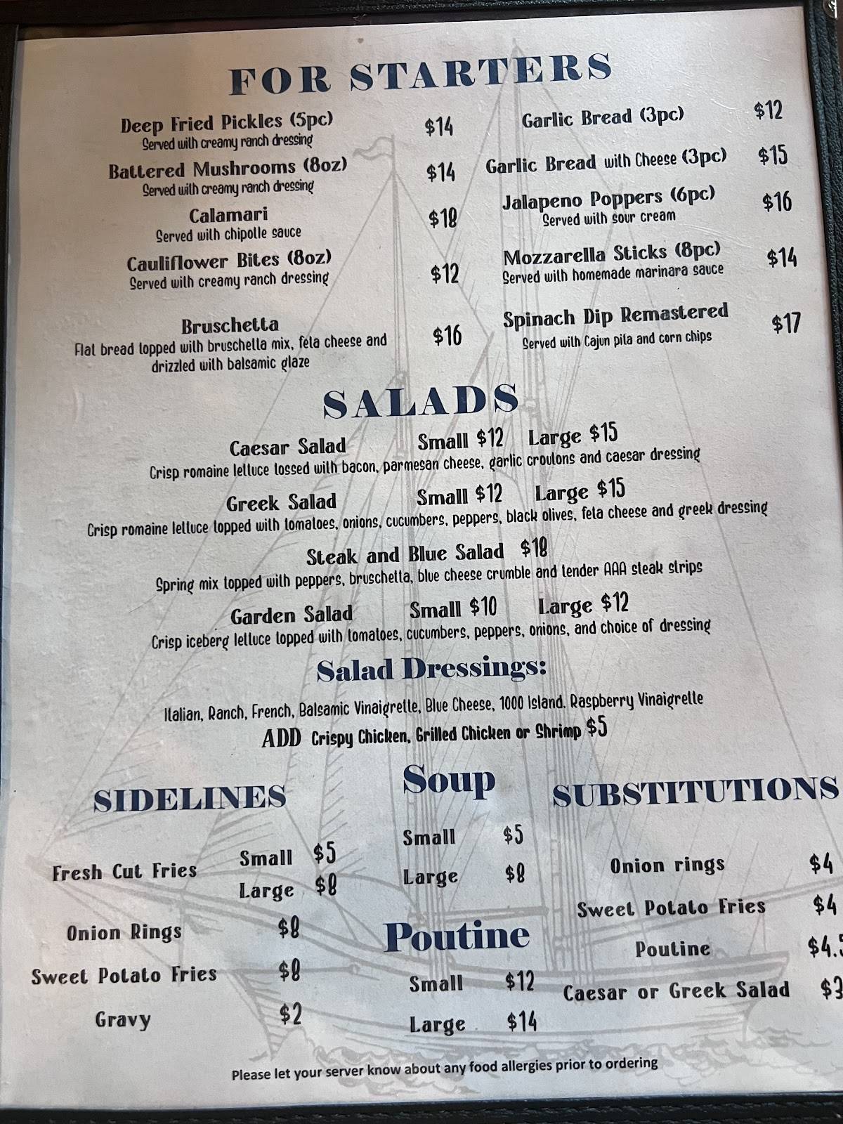 Menu at The Boat House Restaurant, Port Rowan